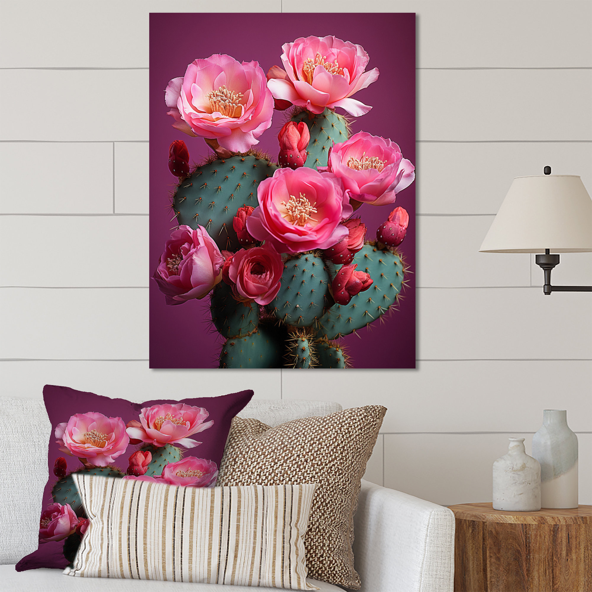 Bungalow Rose Pink Green Cactus Desert Bloom Prickly I - Floral & Botanical Metal Art Print ...